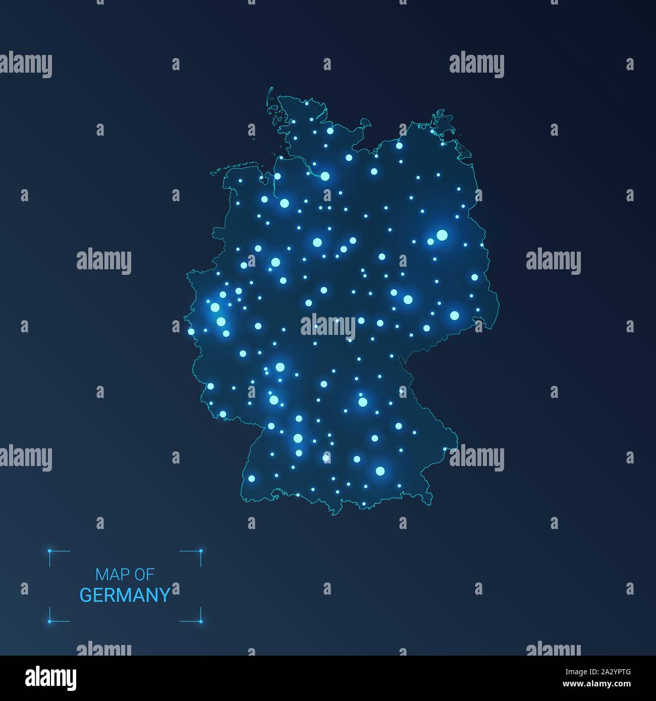 Germany map with cities. Luminous dots - neon lights on dark background ...