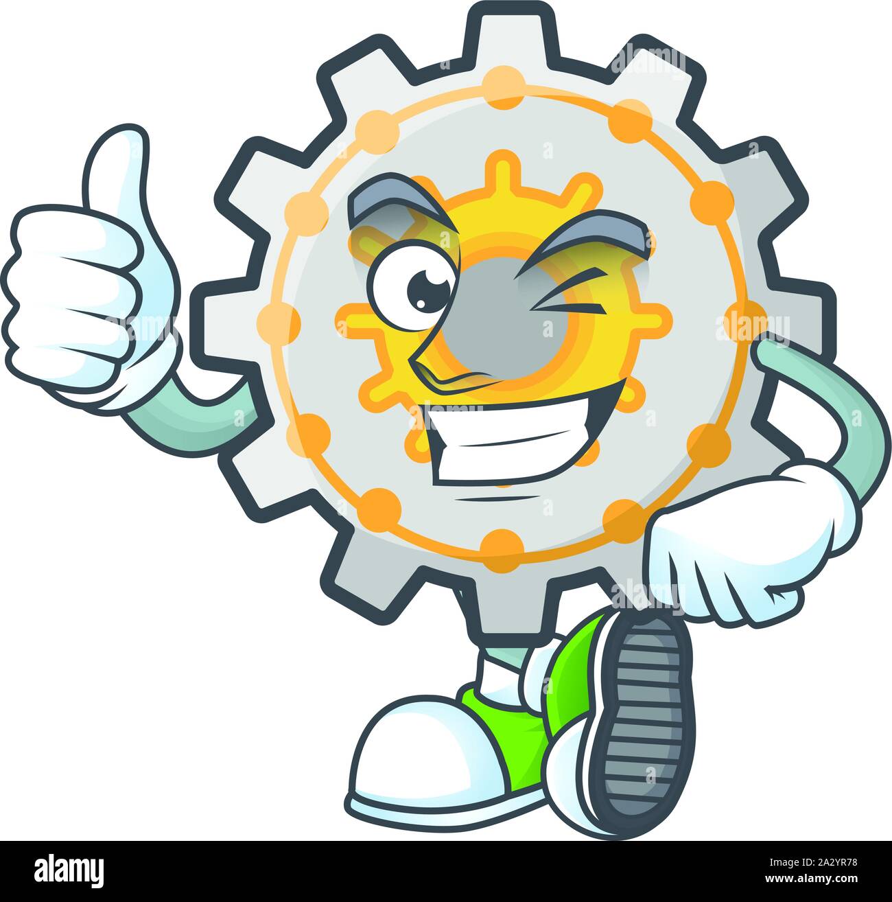 Thumbs up gear machine cartoon character with mascot Stock Vector Image ...