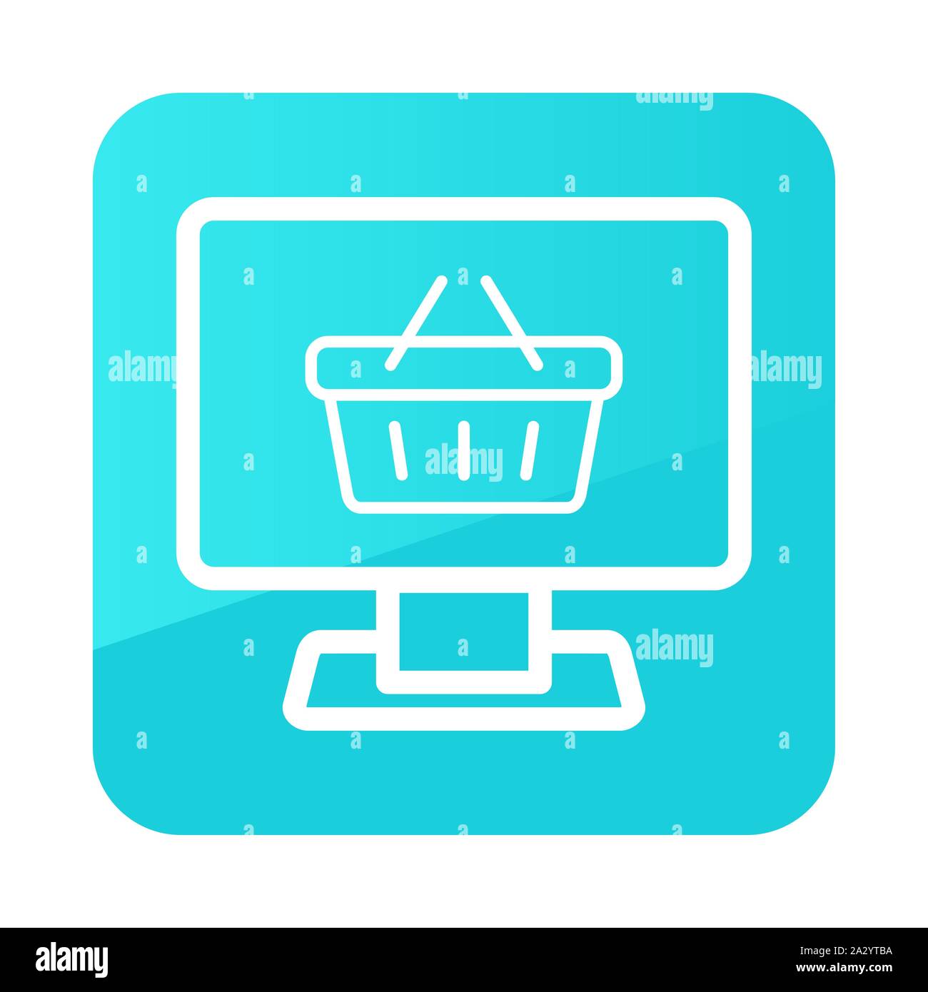 Computer display with shopping cart icon vector. Online shoping basket ...