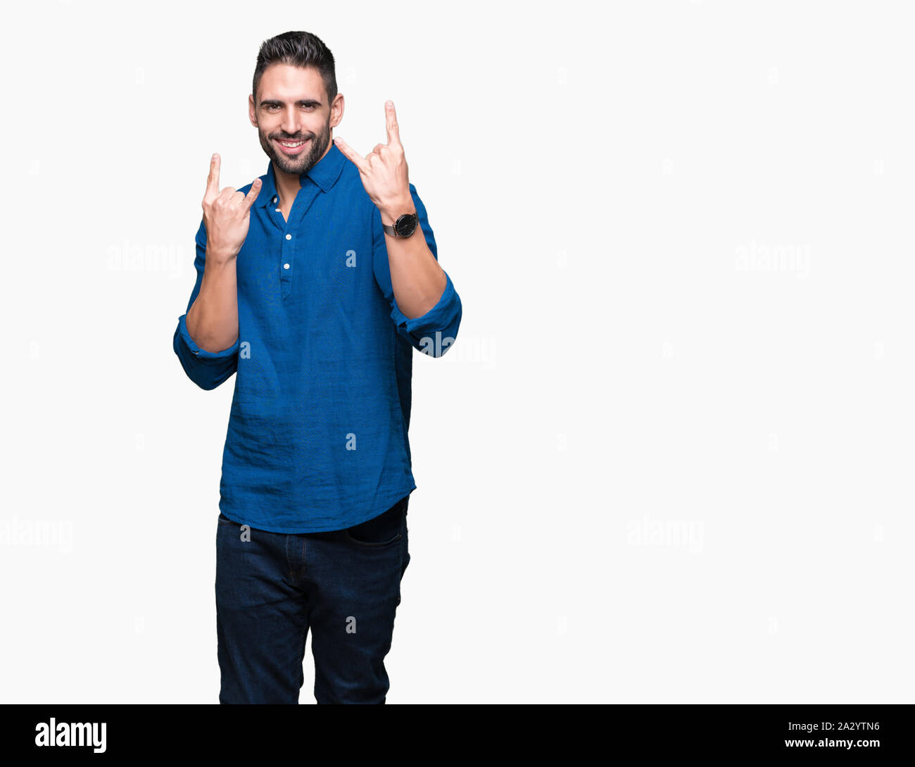 Young handsome man over isolated background shouting with crazy ...