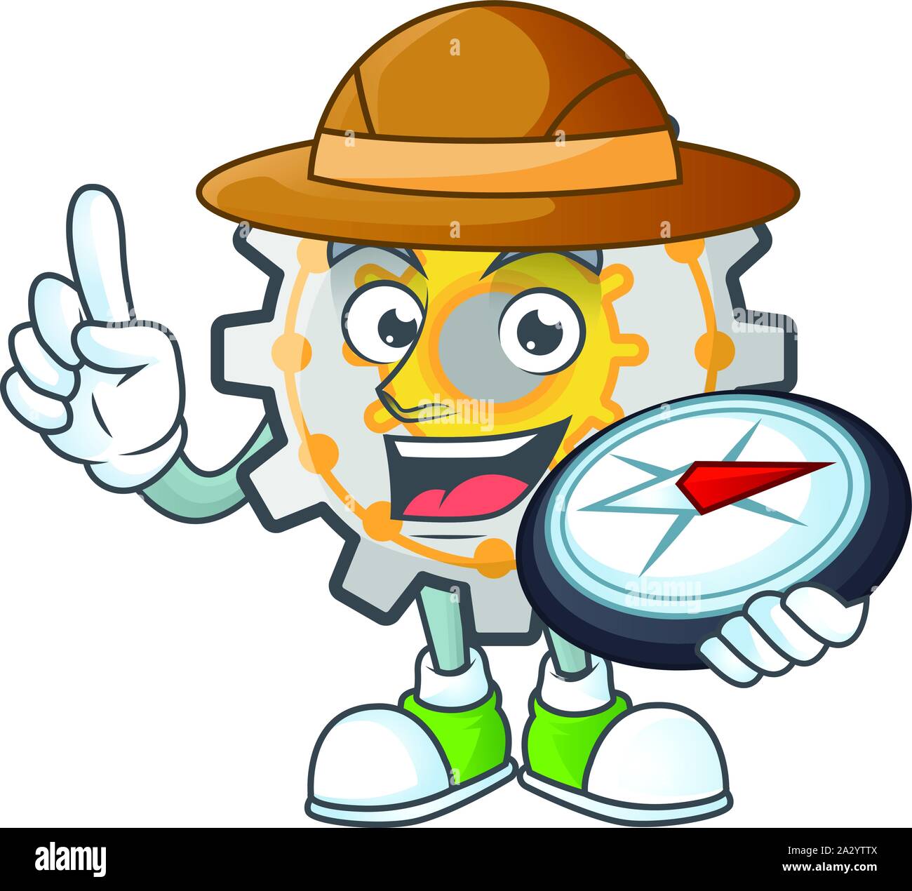 Explorer gear shape circle with cartoon character Stock Vector Image ...