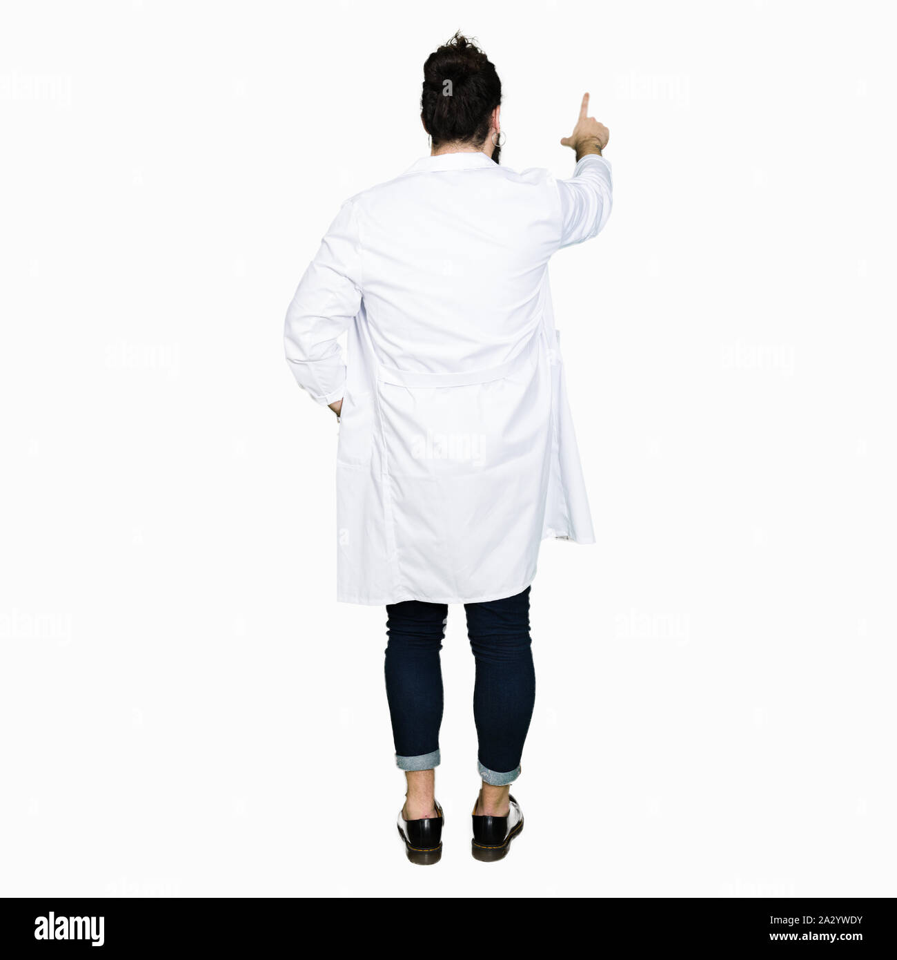 Doctor with long hair wearing medical coat and stethoscope Posing ...