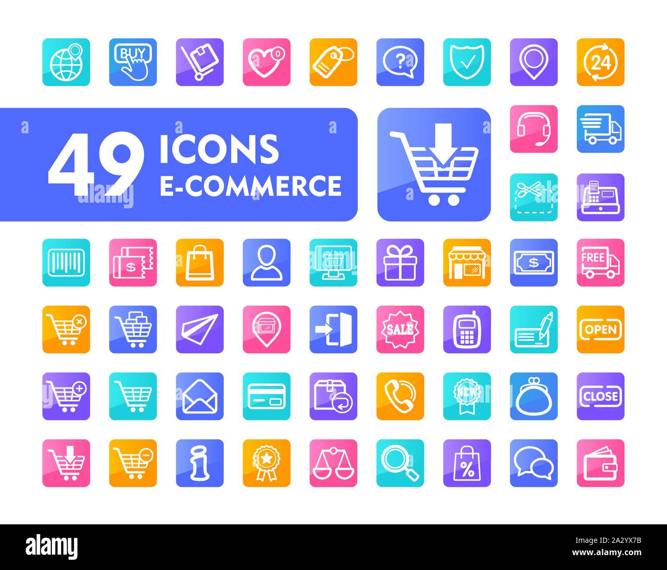 E-commerce set vector icons shopping and online. Graph symbol for your ...