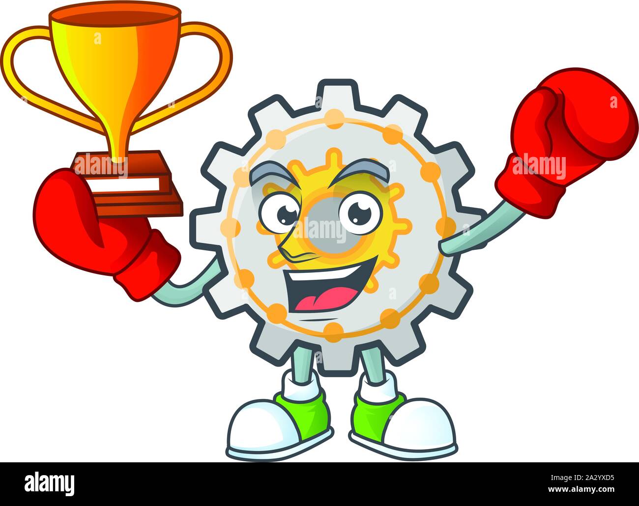 Boxing winner cute gear cog in character mascot Stock Vector Image ...