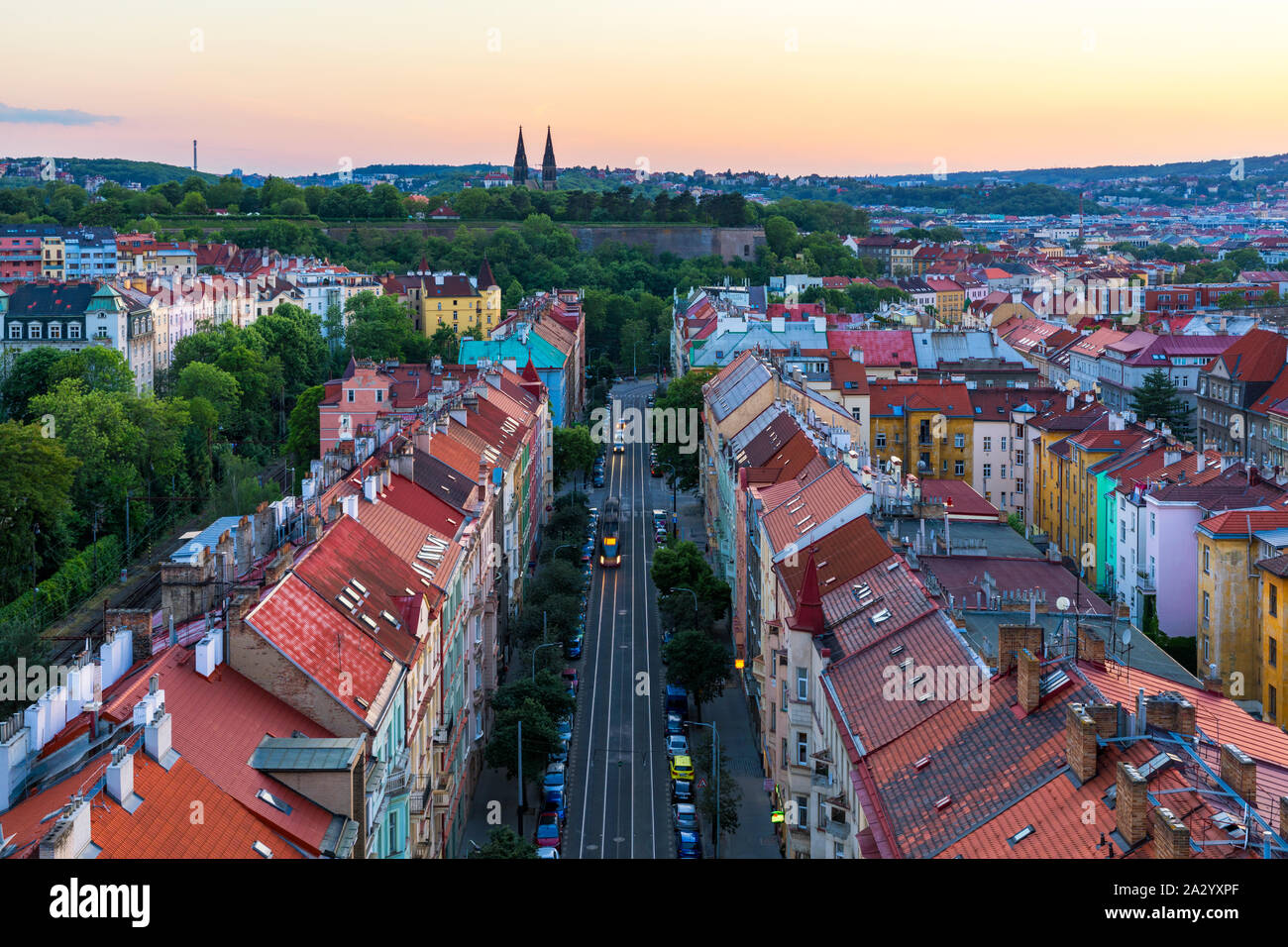 View of Prague taken from Nuselsky bridge (Nusle Bridge). Famous ...
