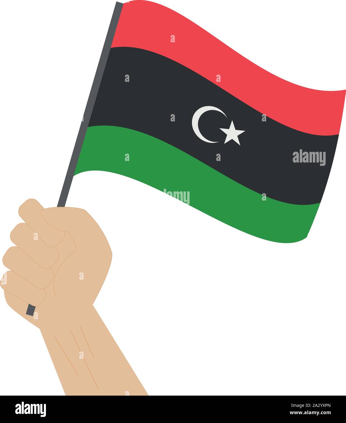 Hand holding and raising the national flag of Libya Stock Vector Image ...