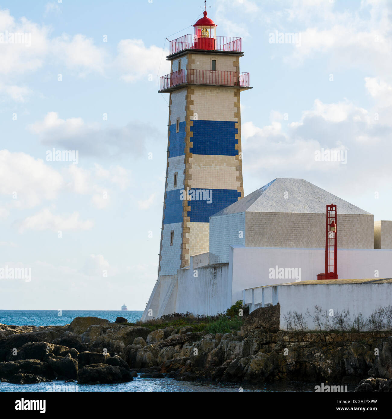 The Santa Maria lighthouse in Cascais, coastal resort and fishing town ...