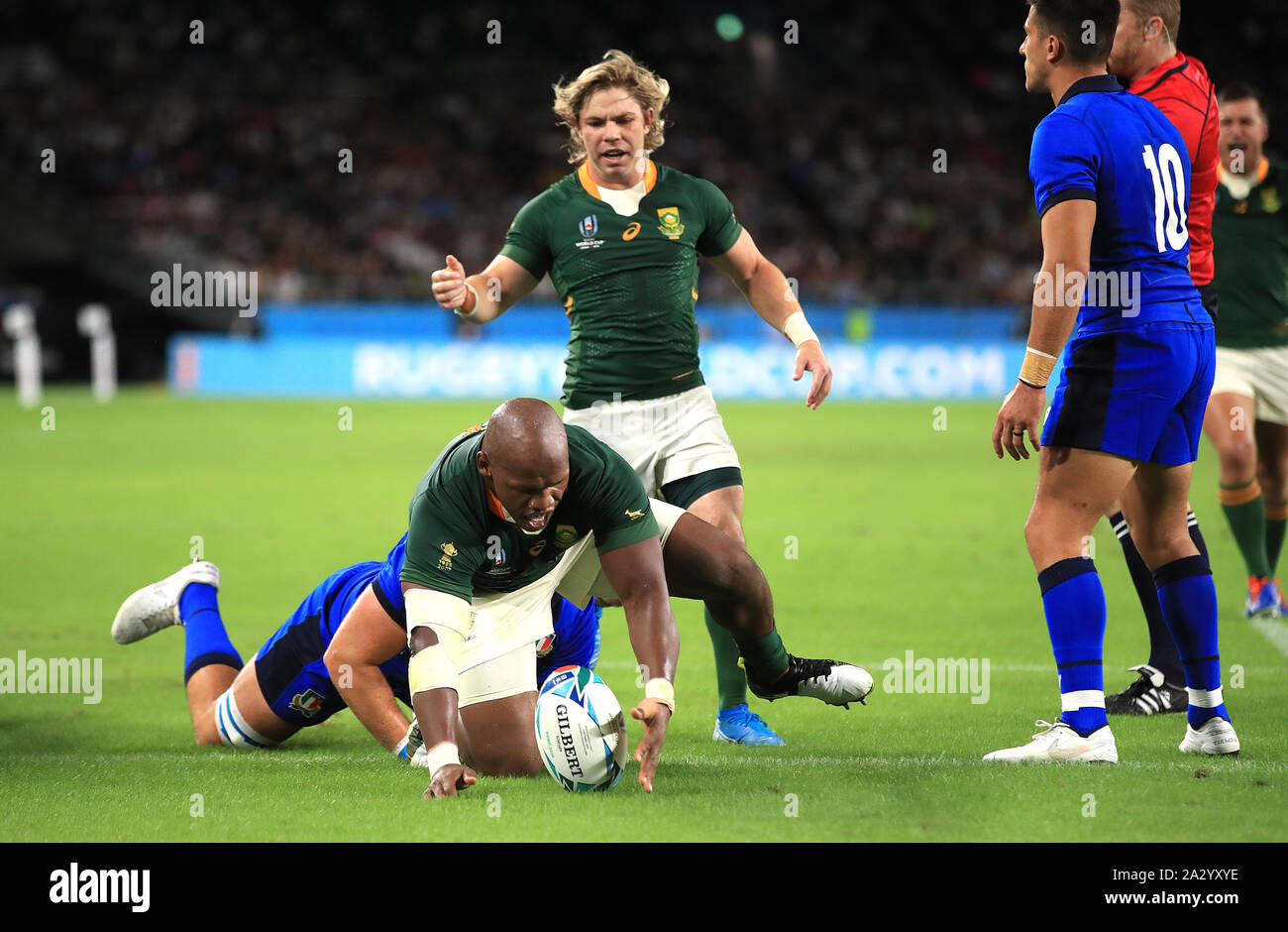 South Africa's Mbongeni Mbonambi scores his side's second try of the ...