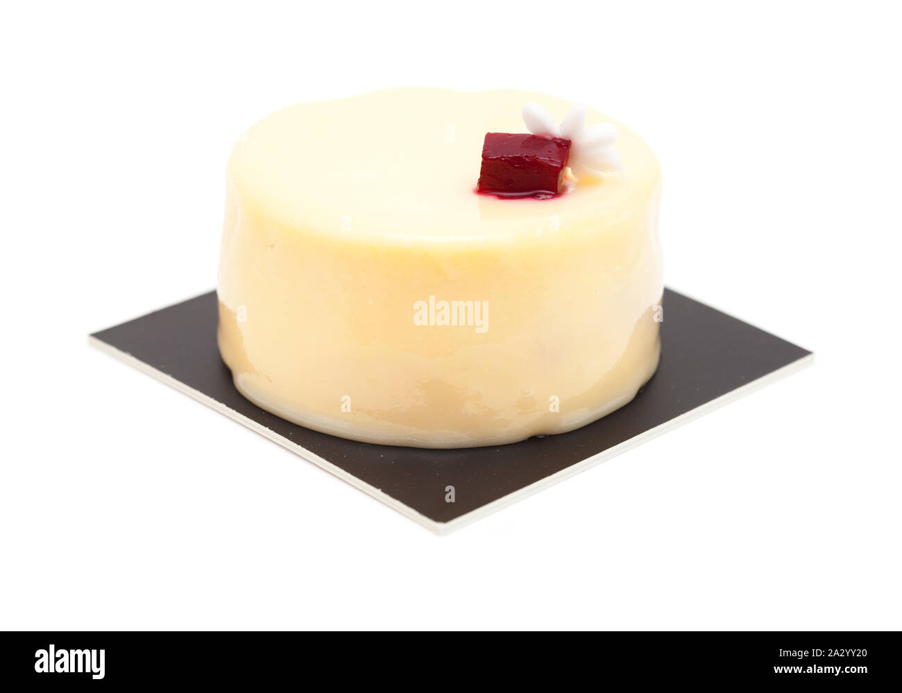 small individual mousse cake with mirror glaze isolated on white Stock ...