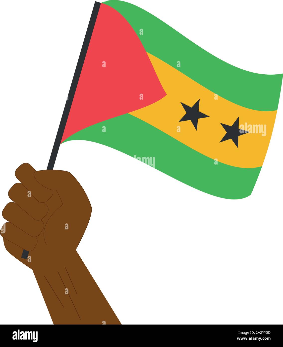 Hand holding and raising the national flag of Sao Tome and Principe ...