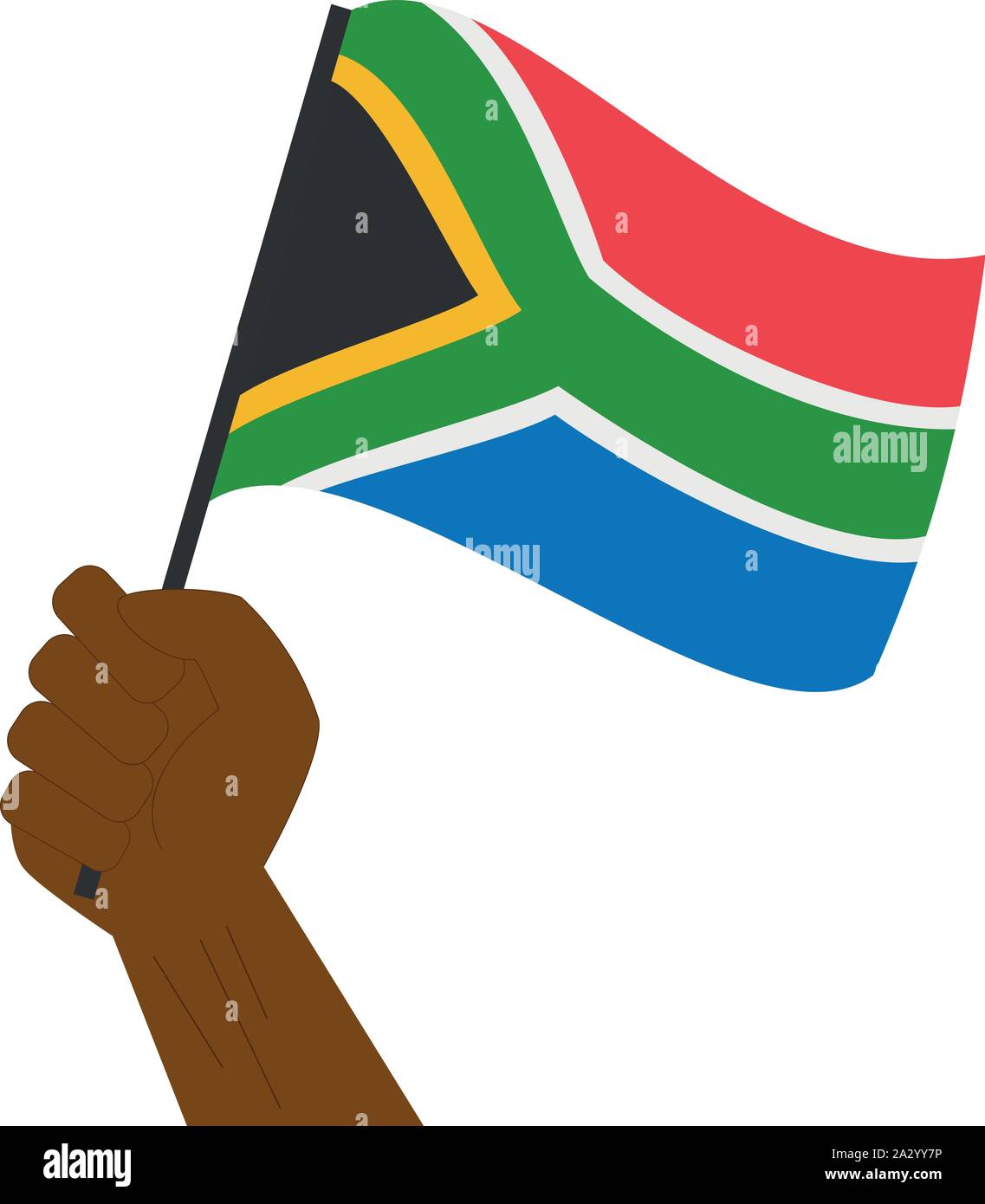 Hand holding and raising the national flag of South Africa Stock Vector ...