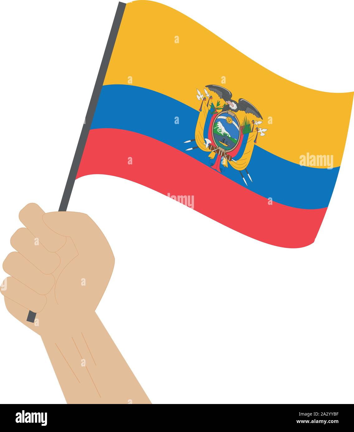 Hand holding and raising the national flag of Ecuador Stock Vector ...