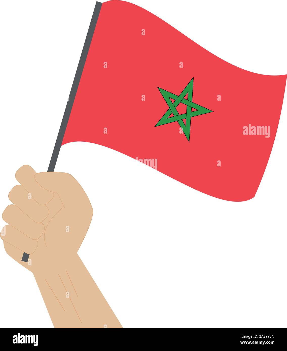 Hand holding and raising the national flag of Morocco Stock Vector ...