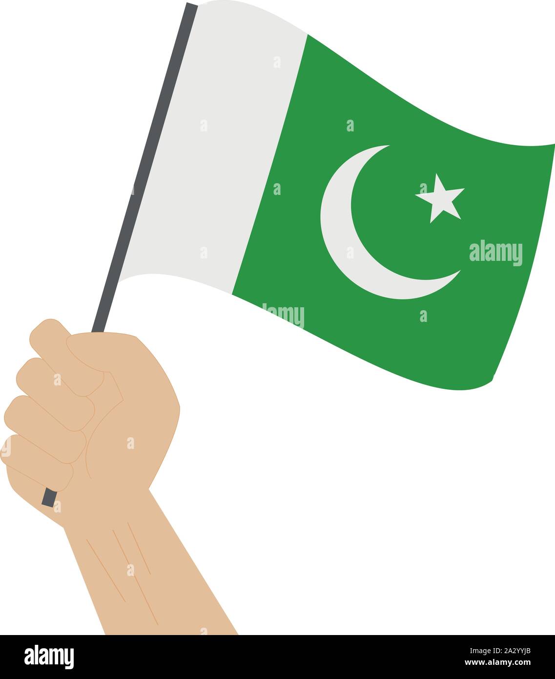 Hand holding and raising the national flag of Pakistan Stock Vector ...