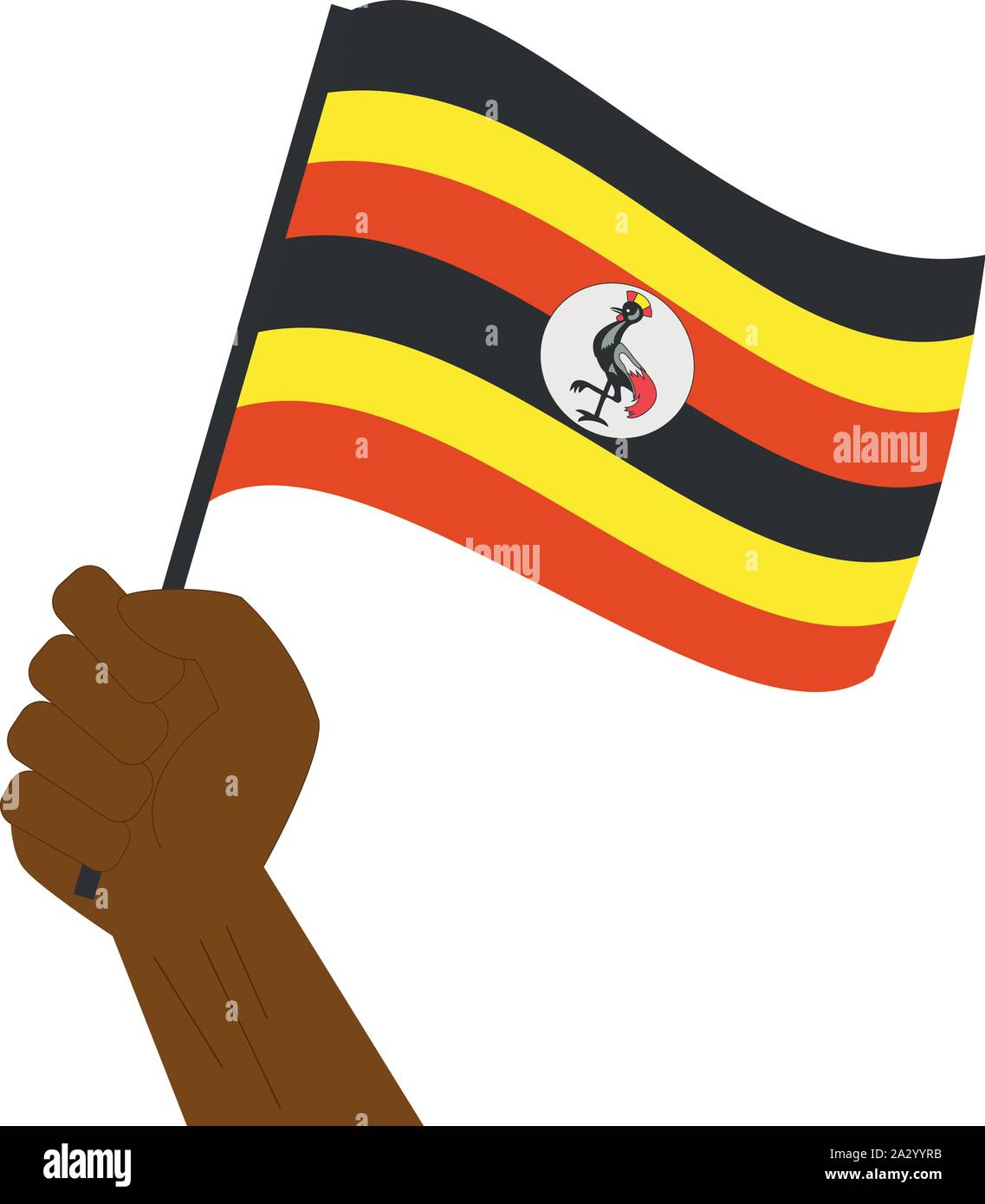 Hand holding and raising the national flag of Uganda Stock Vector Image ...