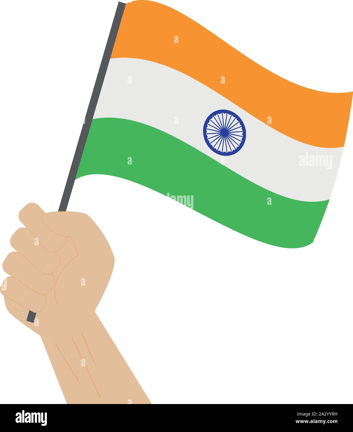 Hand holding and raising the national flag of India Stock Vector Image ...