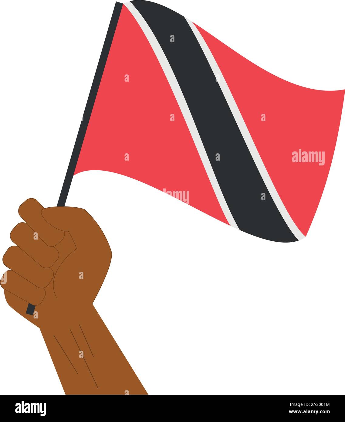 Hand Holding And Raising The National Flag Of Trinidad And Tobago Stock