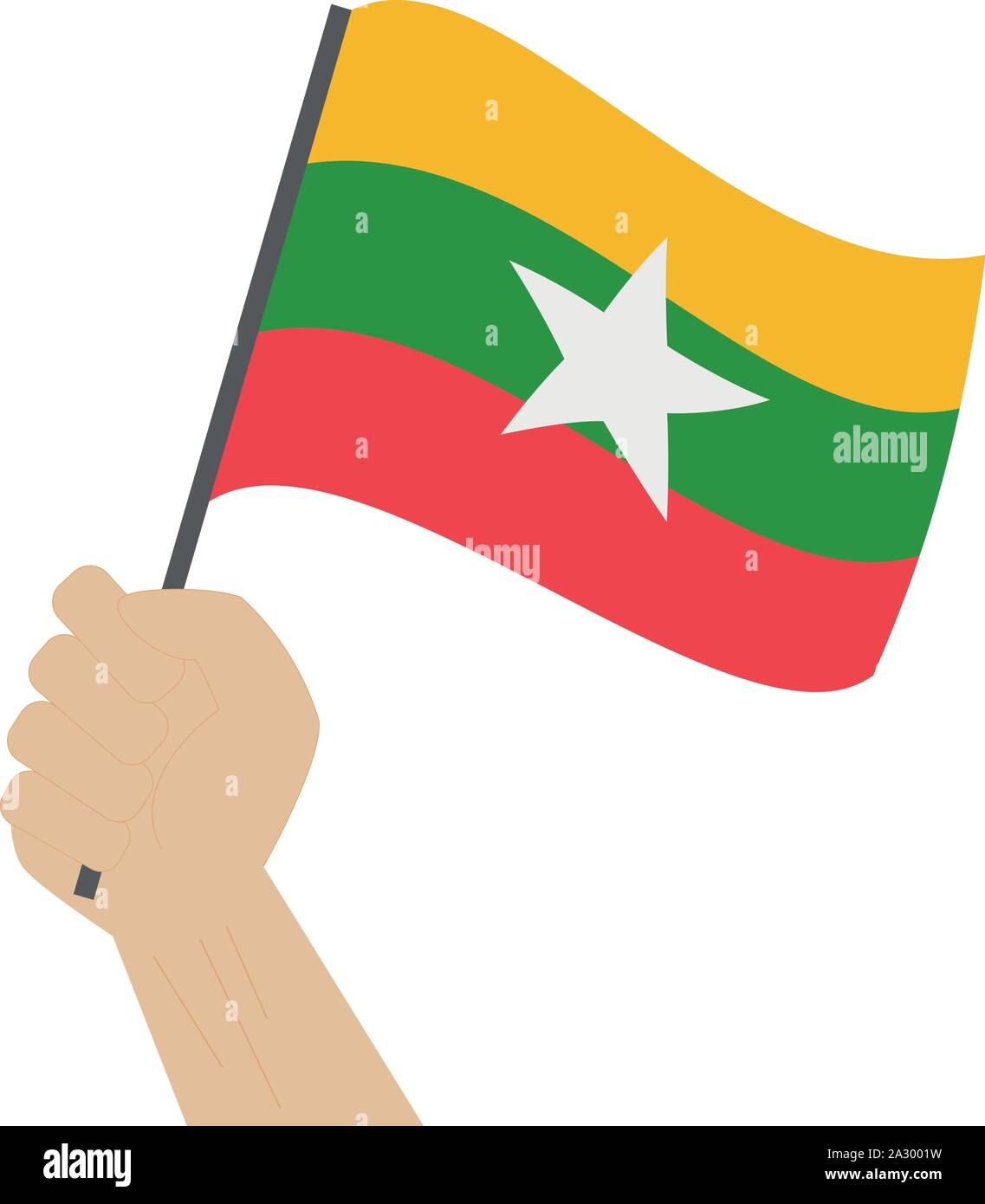 Hand holding and raising the national flag of Myanmar Stock Vector ...