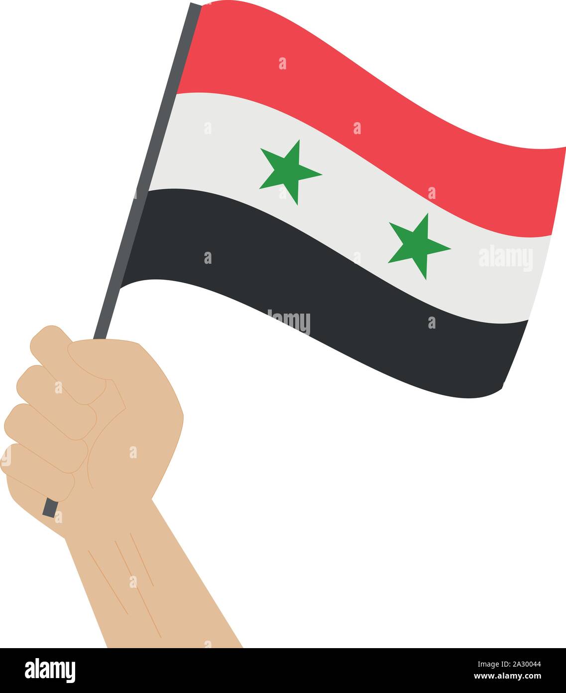 Hand holding and raising the national flag of Syria Stock Vector Image ...