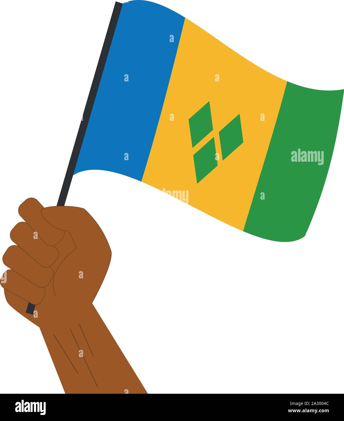 Hand holding and raising the national flag of Saint Vincent and the ...