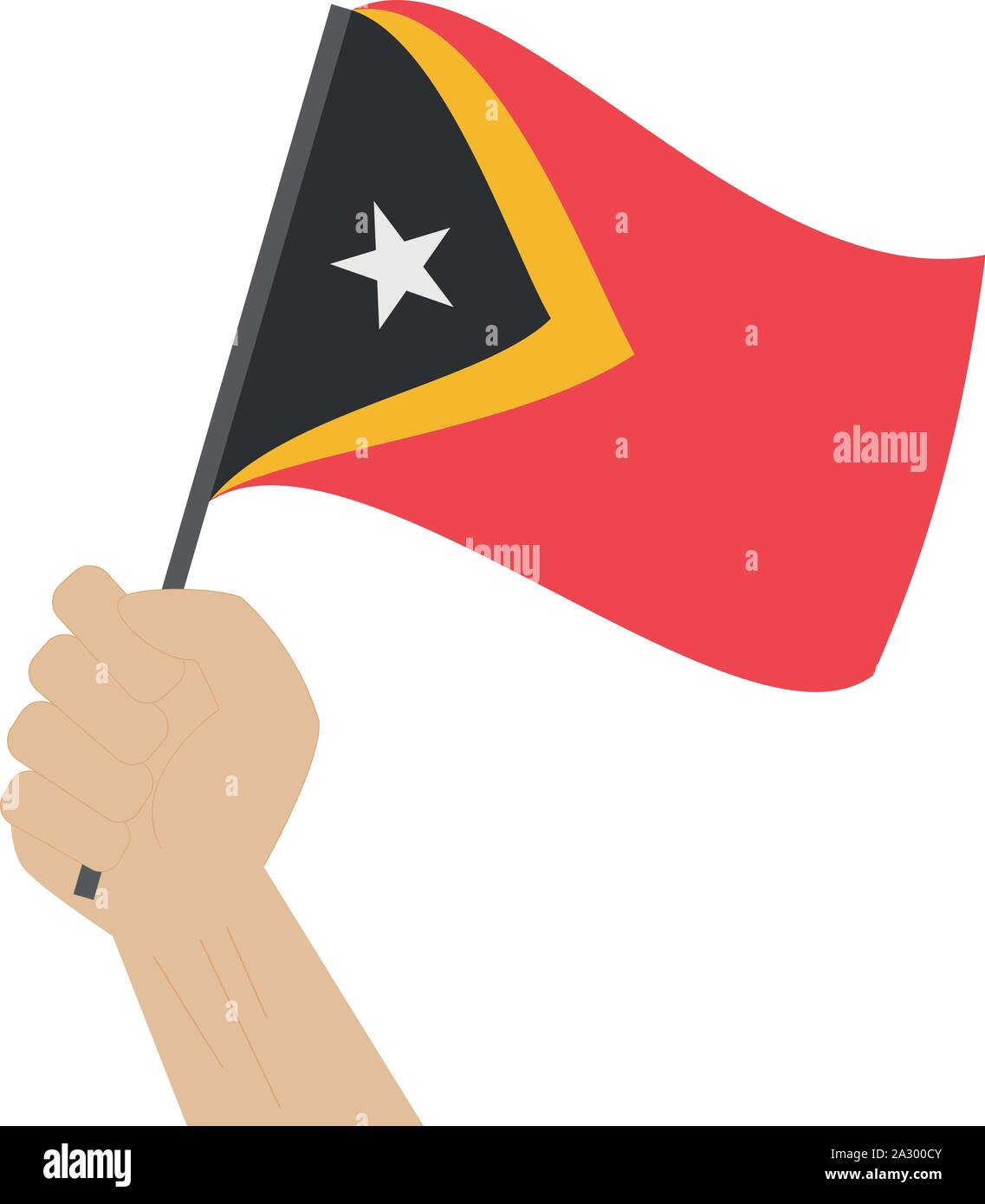 Hand holding and raising the national flag of Timor Leste Stock Vector ...