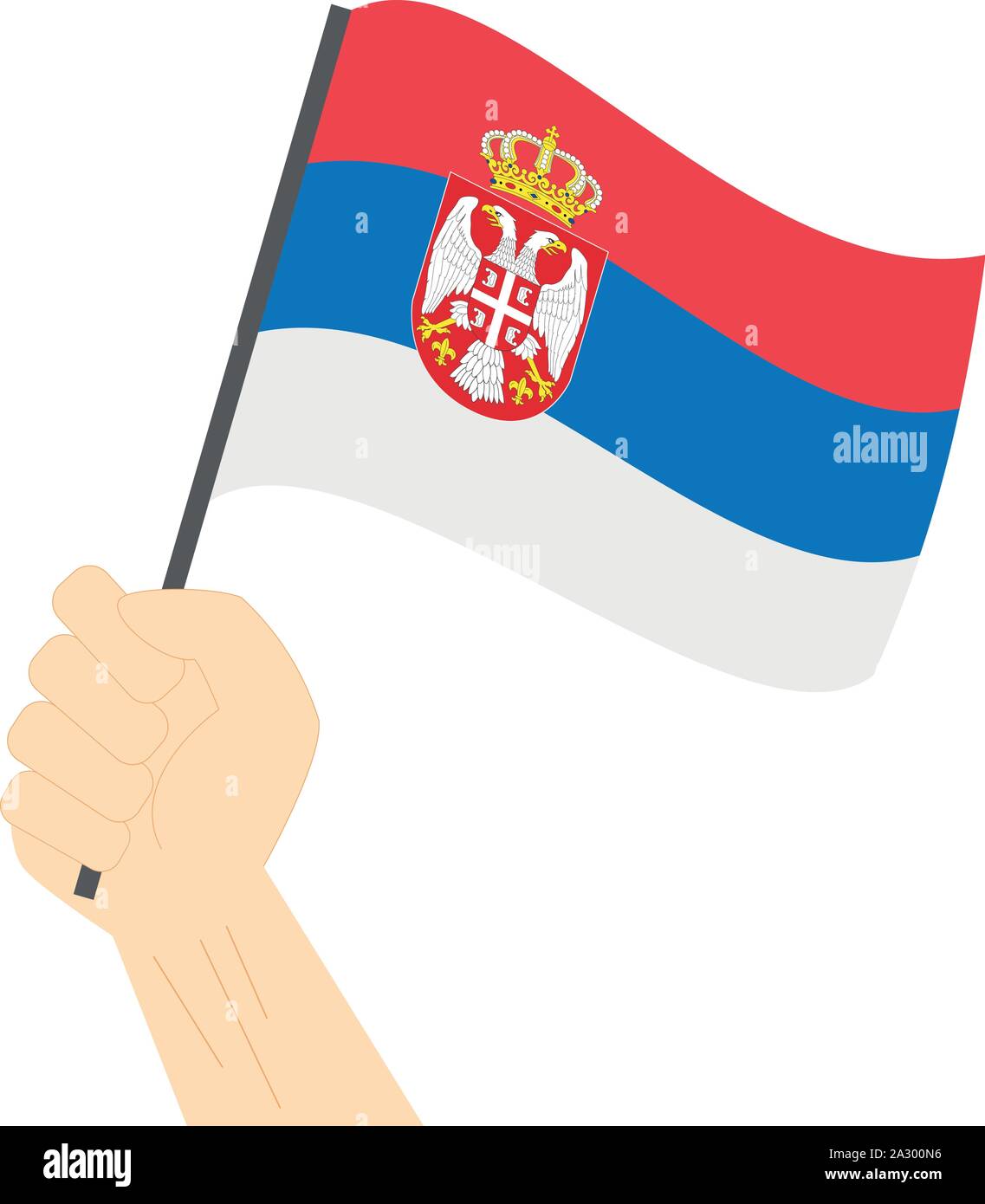 Hand holding and raising the national flag of Serbia Stock Vector Image ...