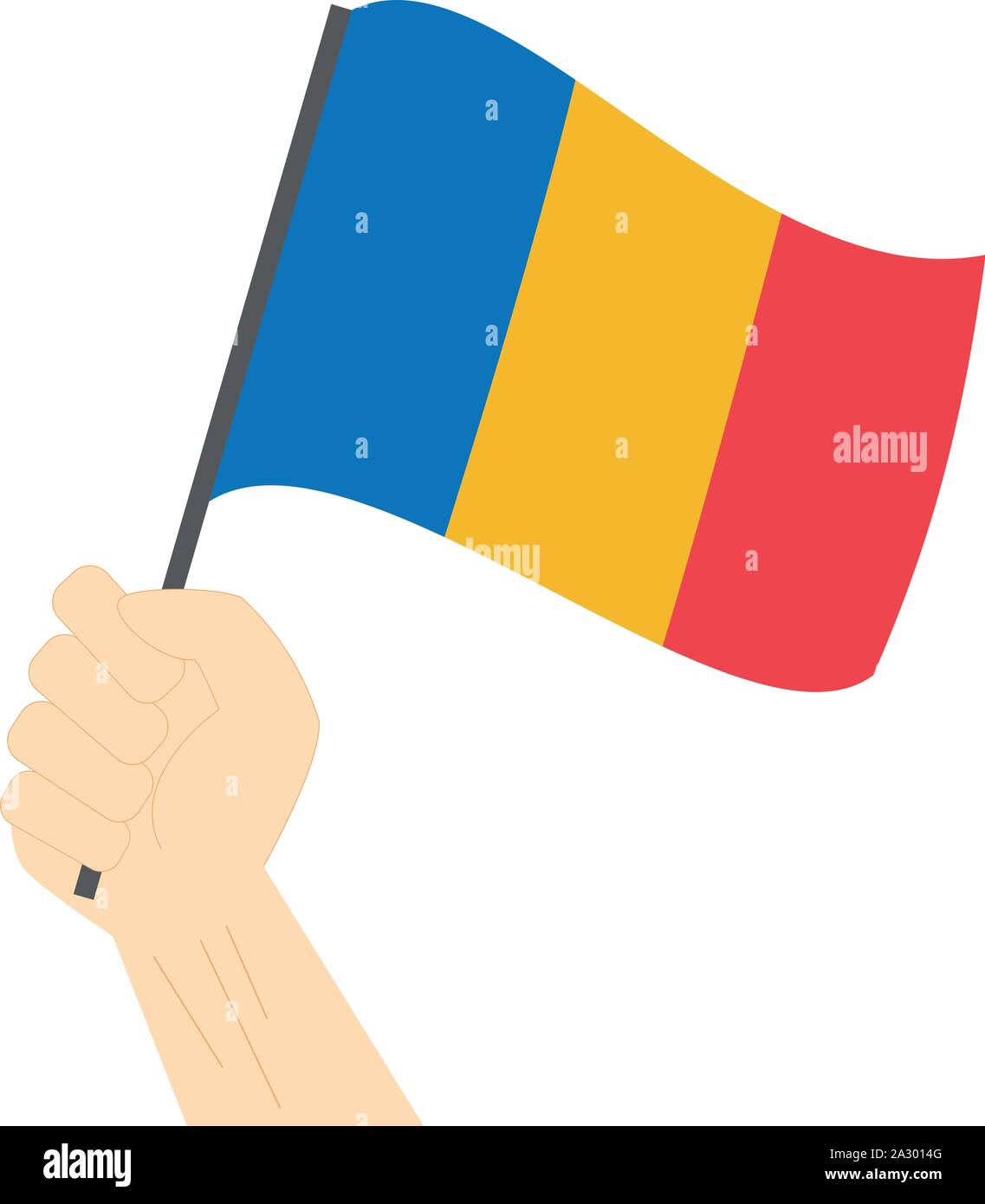 Hand holding and raising the national flag of Romania Stock Vector ...