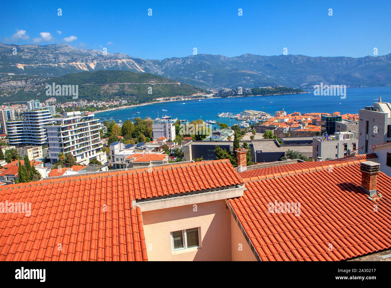 Budva city and Adriatic Sea aerial landscape Stock Photo - Alamy