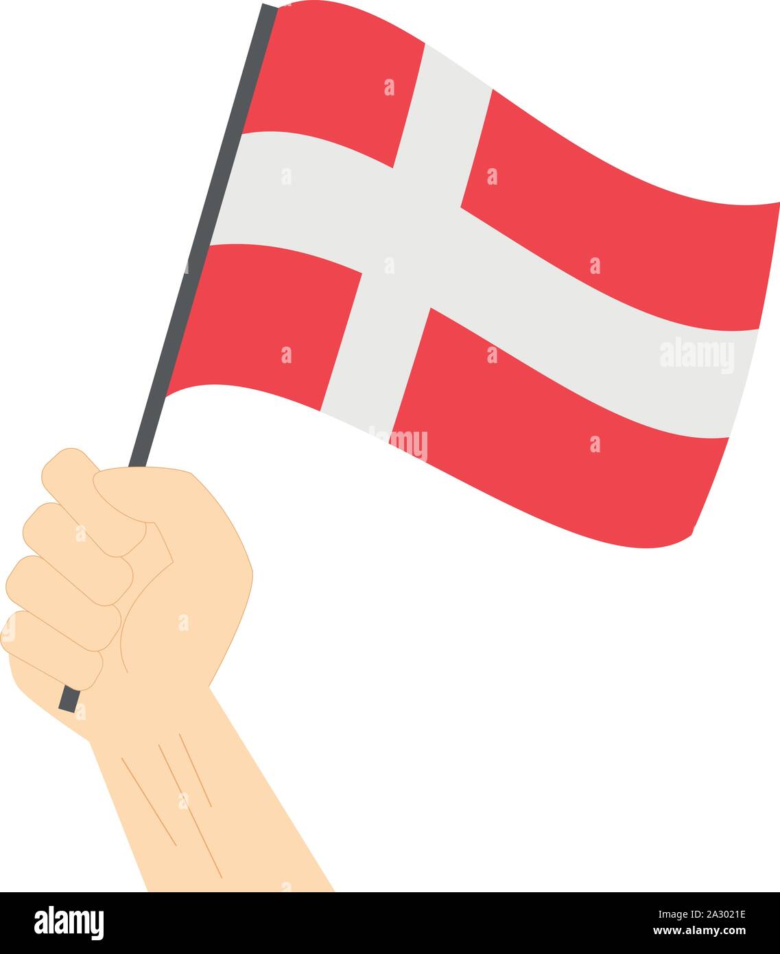 Hand holding and raising the national flag of Denmark Stock Vector ...