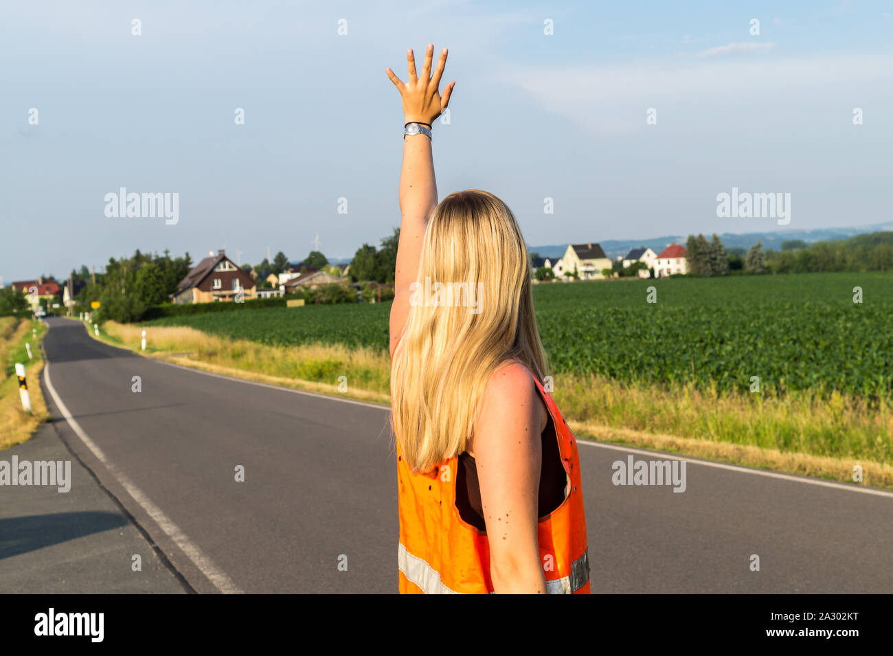 Car breakdown on highway woman hi-res stock photography and images - Alamy