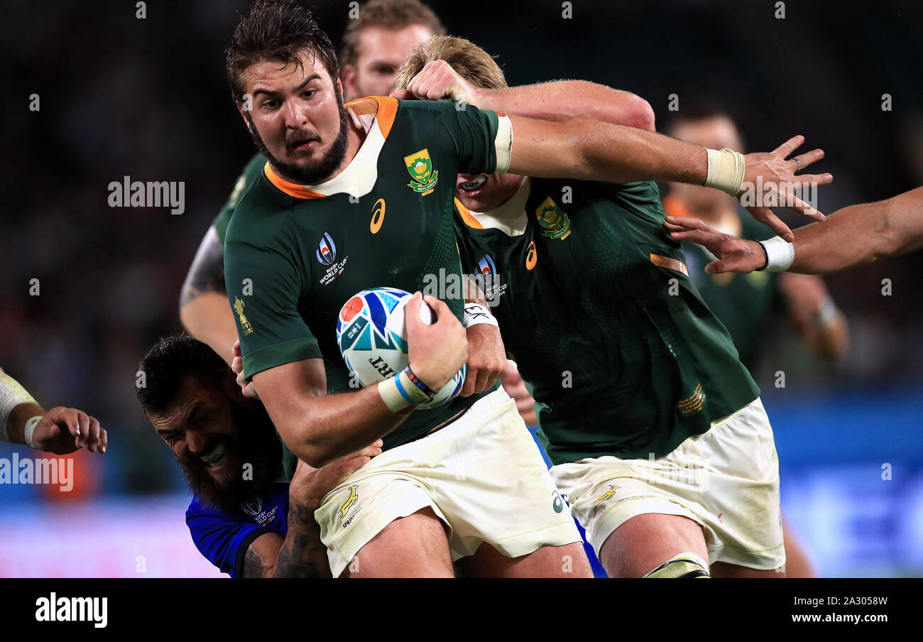 South Africa's Lood De Jager (centre) in action during the 2019 Rugby ...