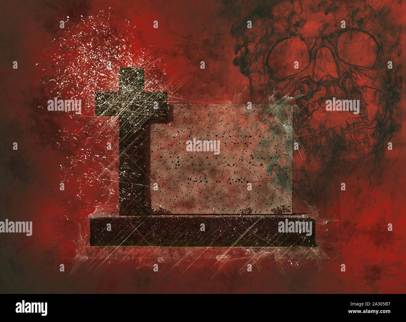 Illustration sketch of a single grave stone Stock Photo - Alamy