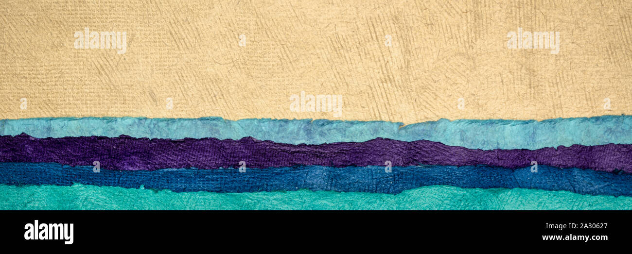 abstract landscape in blue tones created with sheets of textured ...
