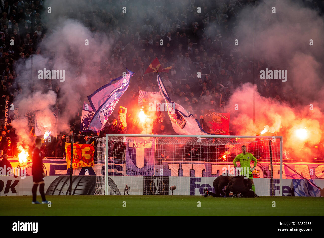 Malmo, Sweden. 3rd Oct, 2019. Malmö FF fans seen during the Europa ...