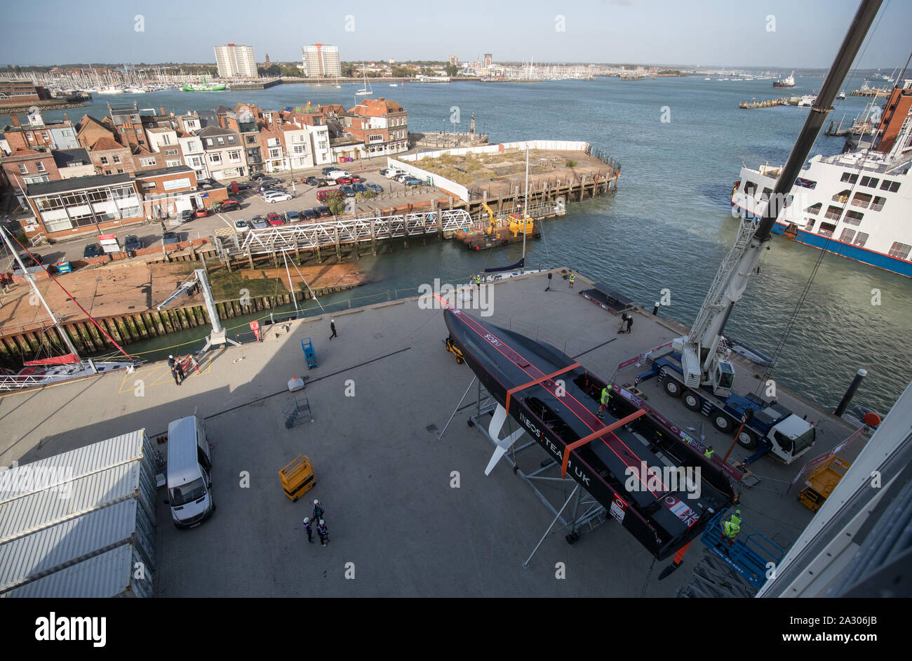 A view of the Ineos Team UK America's Cup boat 'Britannia' before its ...