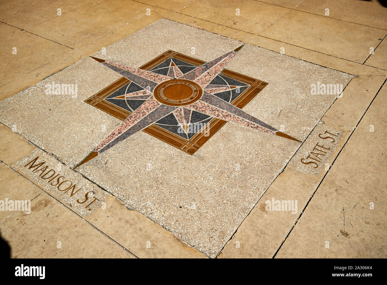 compass rose in the pavement sidewalk at junction of state street and ...
