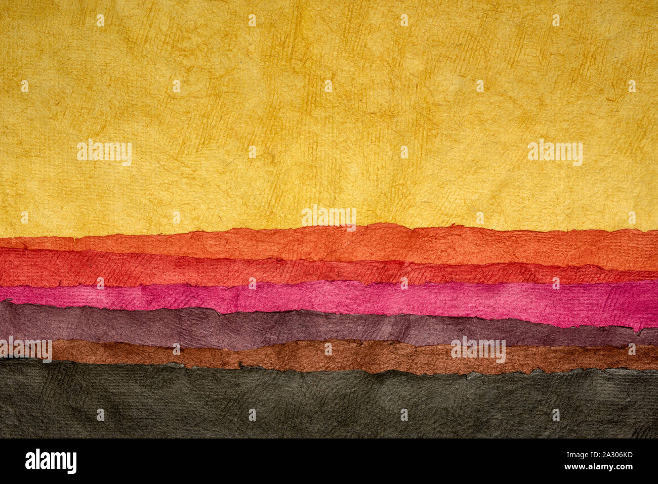 abstract landscape created with sheets of textured colorful handmade ...