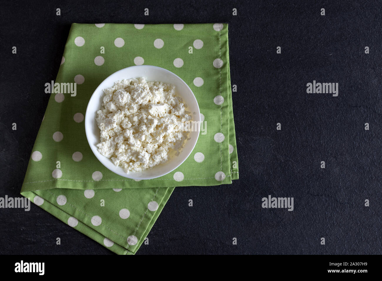 Fresh organic cottage cheese top view. Healthy fermented food Stock ...