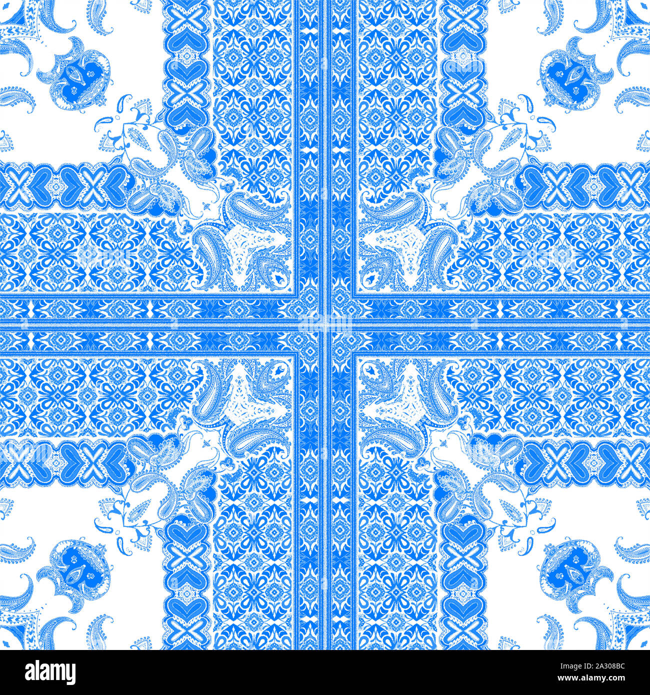 Indian Traditional paisley pattern. Blue color background Stock Photo ...