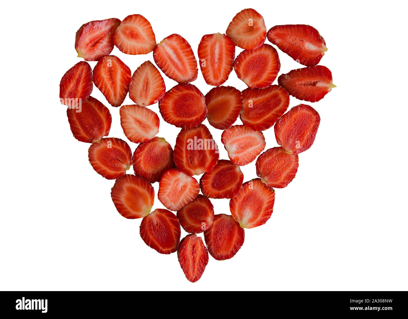 Strawberry heart. Ripe berry heart cut out on white background. Sweet ...