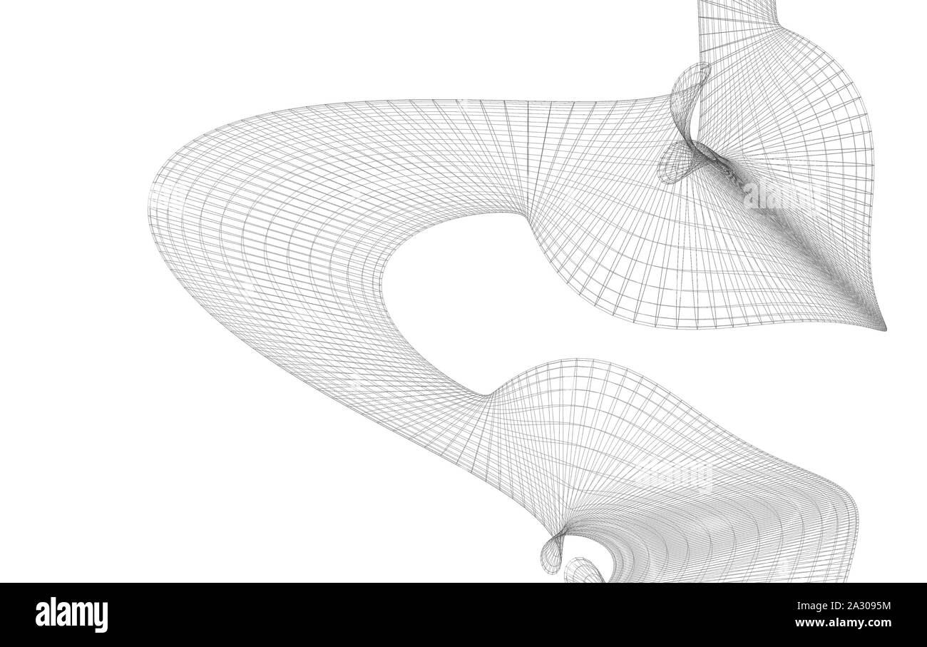 Abstract black parametric wire-frame mesh structure fragment isolated ...