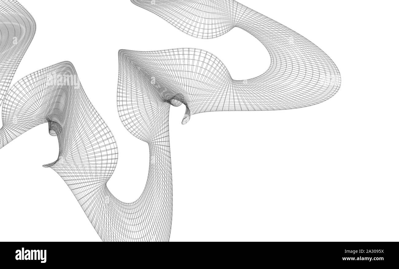 Abstract parametric black wire-frame mesh structure isolated on white ...