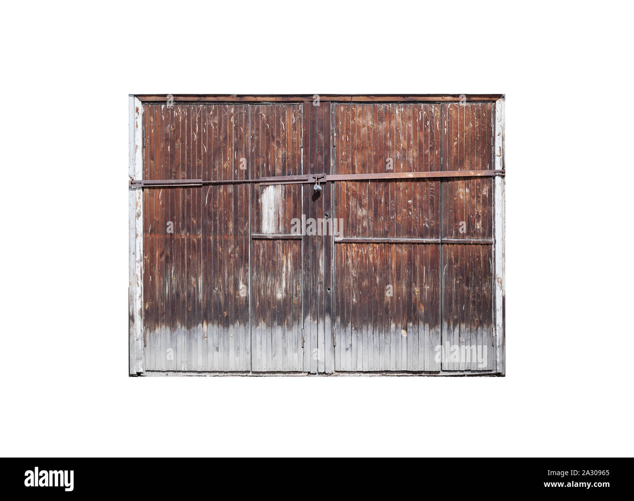 Old locked wooden gate isolated on white background, photo texture ...