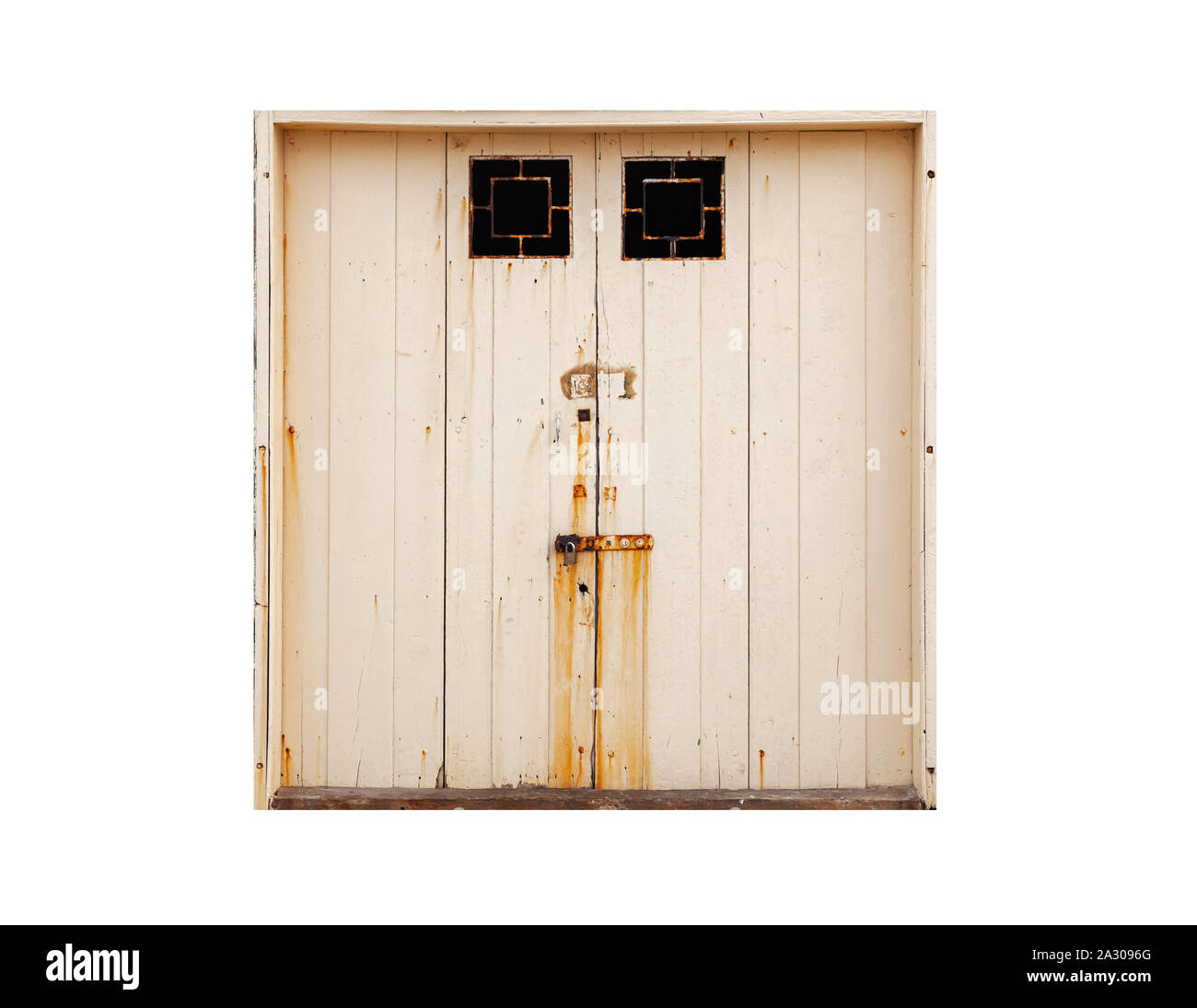 Closed old yellow hangar gate isolated on white background, photo ...