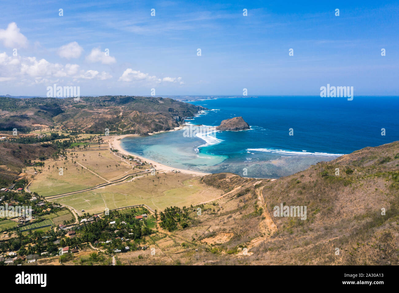 Aerial view of the stunning Are Guling beach in the Kuta area in South ...