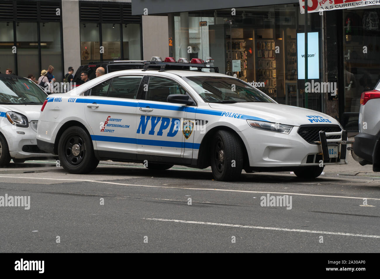 New York City, Circa 2019: NYPD police cruiser car parked on Manhattan ...