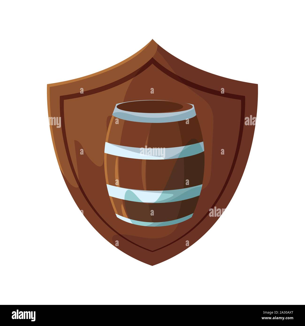 barrel of beer with wooden shield in white background vector ...