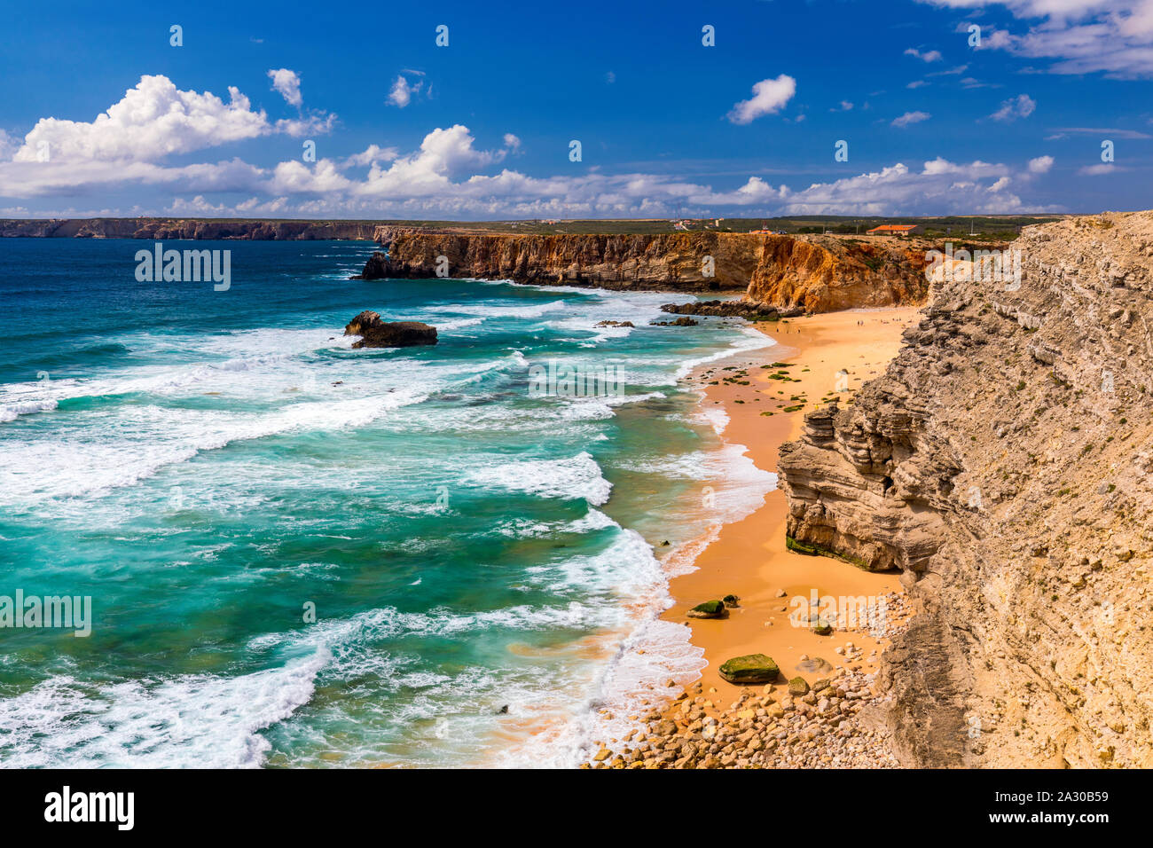 Panorama view of Praia do Tonel (Tonel beach) in Cape Sagres, Algarve ...