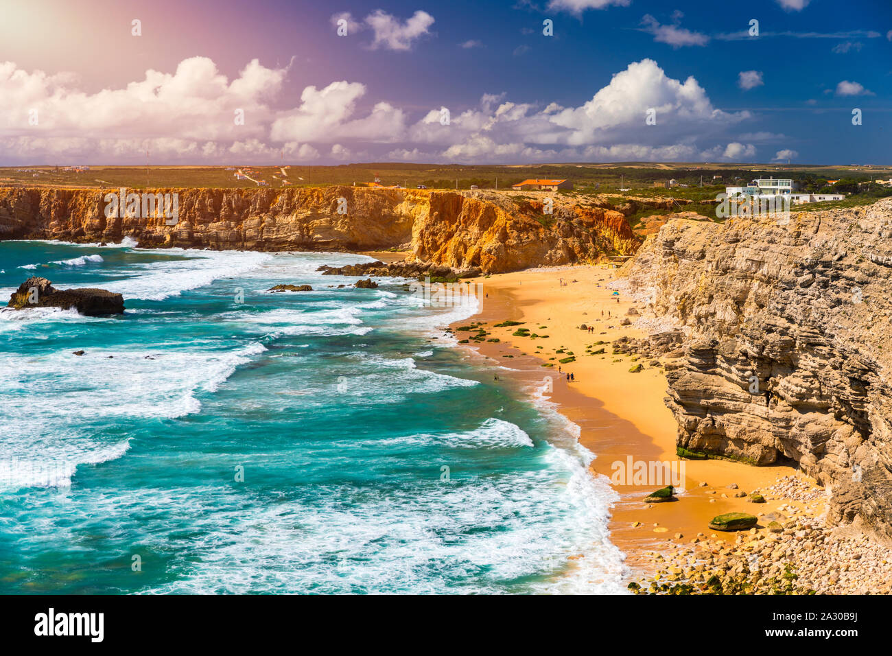 Panorama view of Praia do Tonel (Tonel beach) in Cape Sagres, Algarve ...