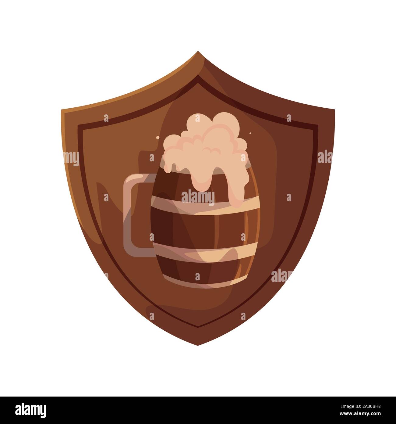 wooden beer mug with shield in white background vector illustration ...